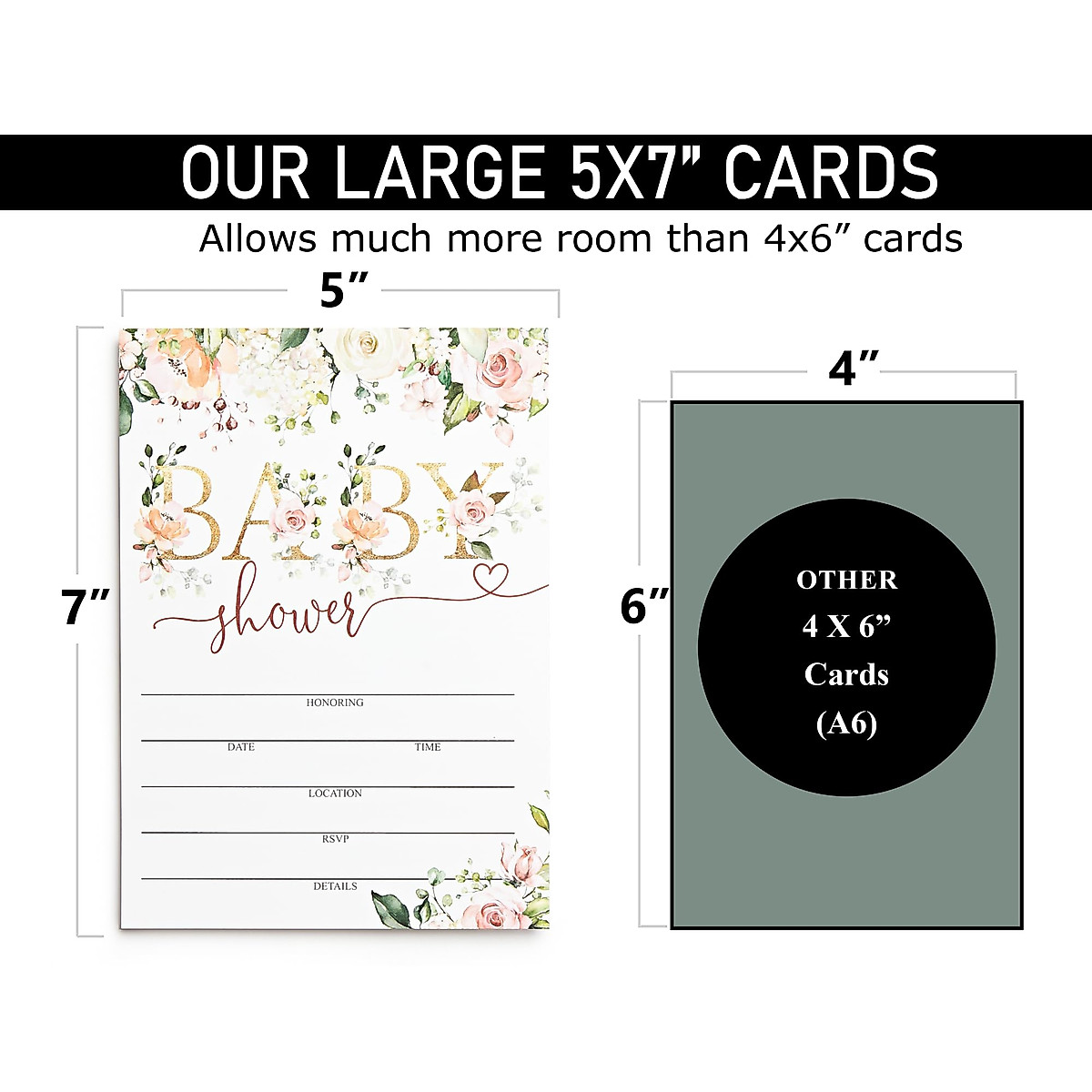 All Ewired Up Wildflower Baby Shower Invitations for Girl with Envelopes, 25 Invites, Diaper Raffle Tickets, Baby Shower Book Request Cards - Watercolor Gold Blush Greenery (Large Size 5X7”)