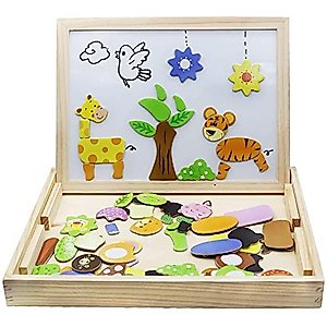 Wooden Toys Magnetic Puzzles Kids Wooden Games 109 Pieces Double Side Education Learning Toys for Children