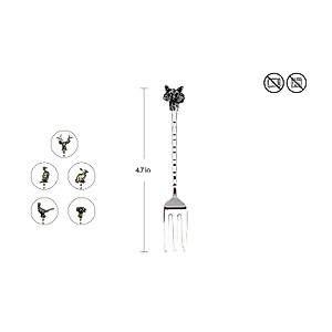 Rigeli Regent White Bronze plated Set of 6 Dessert Forks (Animals Design), Giftpacked 6Pcs Stainless Steel, Cocktail Forks, Small and Fruit Forks for Party, Hotel, Restaurant