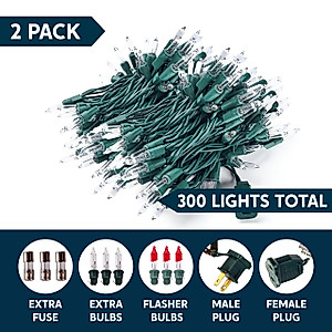 Joiedomi Clear Christmas Lights Outdoor, 300(2x150) Counts 77.8FT Christmas Tree Lights Indoor, Warm White String Lights, Green Wire Xmas Lights Decorations for Holiday Event Wedding Party Decor