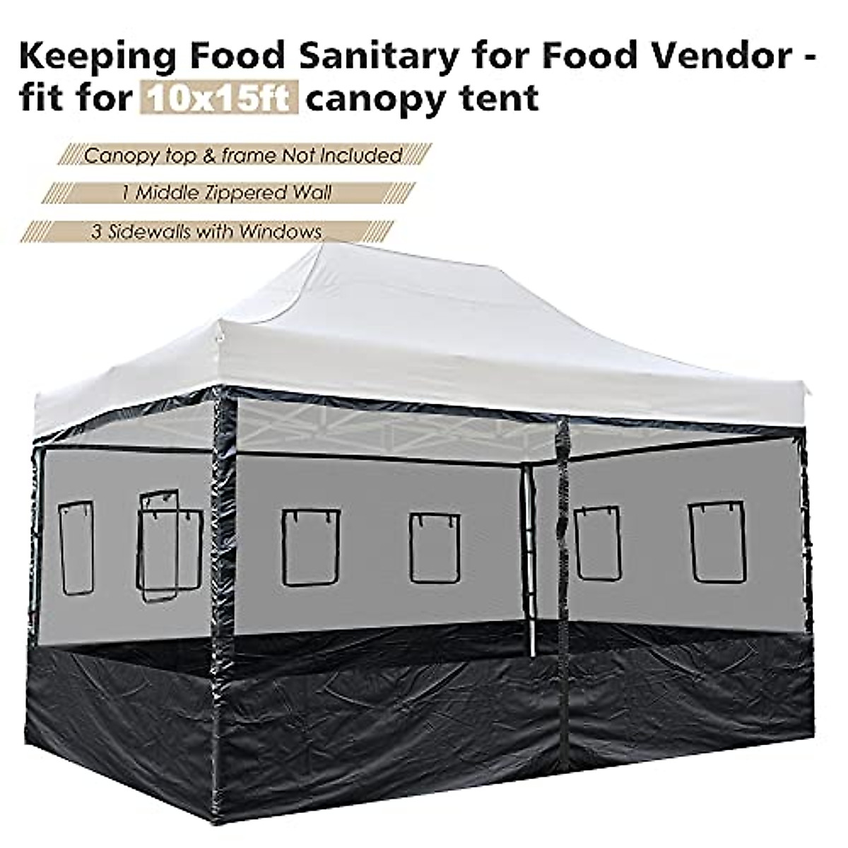 Instahibit Pop Up Canopy Half Mesh Sidewall with Window for 15x10' Outdoor Camping Fishing Party Tent,4pcs Sidewall Only