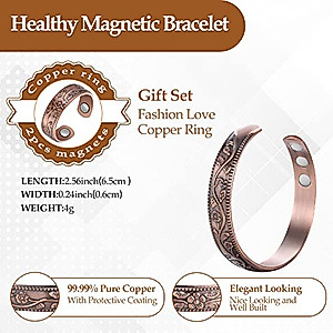 Jecanori Magnetic Copper Bracelet and Copper Ring for Women Men,Vintage Flower Wristband Brazaletes Magnetic Field Therapy Gifts