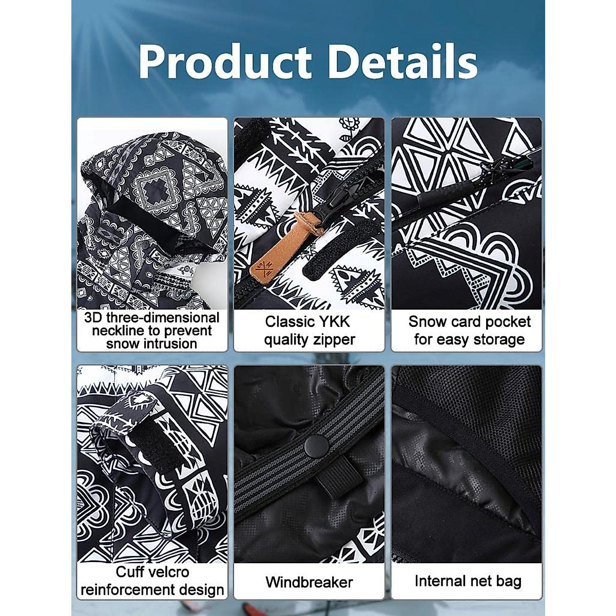 RIUIYELE Women's Ski Suit Windproof Waterproof Snowboard Colorful Printed Ski Jacket and Pants Set (Style8, M)