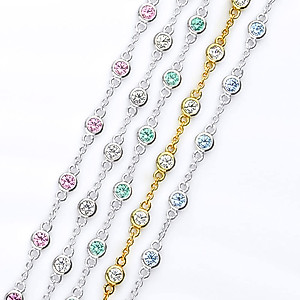 BERRICLE Sterling Silver Cubic Zirconia CZ by the Yard Station Bracelet for Women, Rhodium Plated