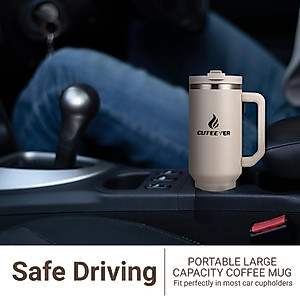 Cuteever Insulated Cup 40 oz Tumbler with Handle and Straw- Stainless Steel Water Bottle - Spill Proof Tumbler with Straw & Tumbler Accessories for Smoothie, Water, Iced Tea, or Coffee - Almond Color.