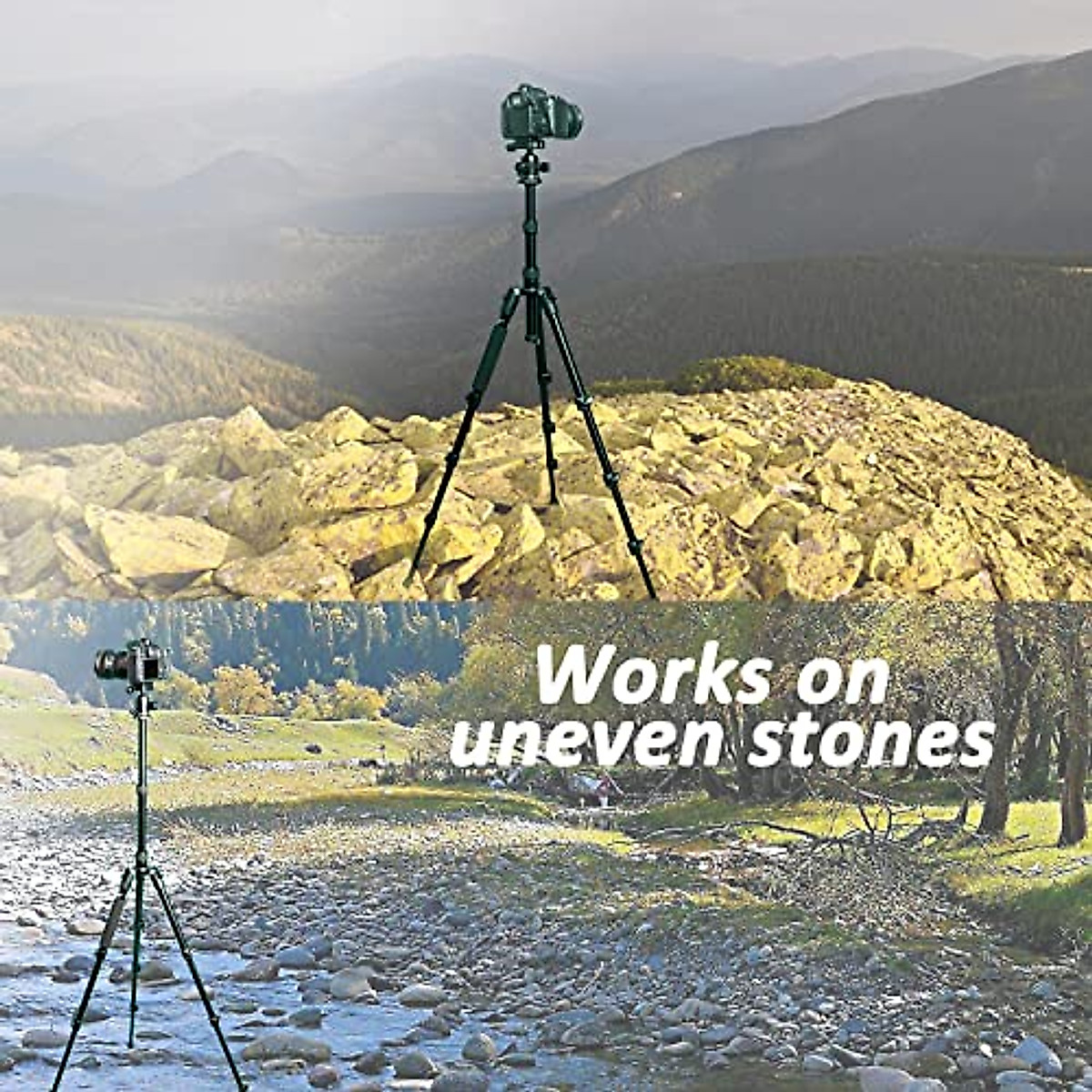 Alwayside Camera Tripod with Phone Holder and Bag, Aluminum Travel Tripod for Camera, DSLR Camema Tripod, Compact Professional Camera Tripod Monopod with 360 Panorama Ball Head, 1/4 QR Plate