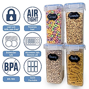 SPARK LIGHTING - Clear Storage Canister Set with Airtight Lids Kitchen & Pantry Organization Containers of Dry Foods Including Flour, Sugar, Cereal, Rice (12 Piece Set, Blue Lids)