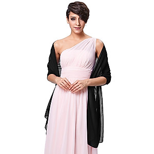 Kate Kasin Black Chiffon Bridal Evening Party Scarves Shawls for Formal Dress