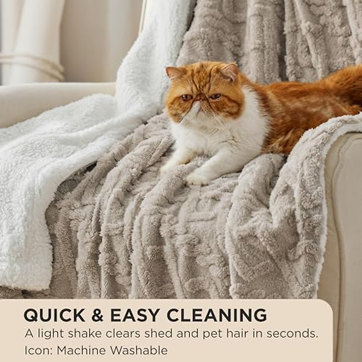 Bedsure Sherpa Fleece Blanket Twin Size for Bed - Fuzzy Soft Cozy Cable Throw for Couch, Thick Warm Blankets for Winter, Beige, 60x80 Inches