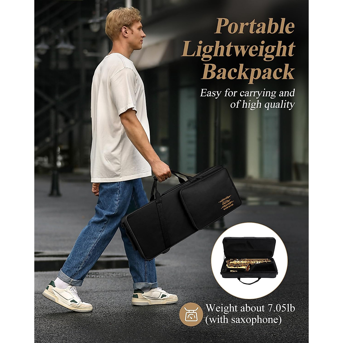 Eastar AS-Ⅱ Student Alto Saxophone E Flat Gold Lacquer Alto Beginner Sax Full Kit With Carrying Sax Case Mouthpiece Straps Reeds Stand