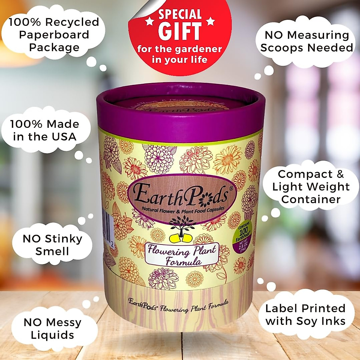 EarthPods Premium Flower Fertilizer - Easy Organic Flower Plant Food Spikes - 100 Capsules - Boost Blossoms (Great for Roses, Potted Annuals, Perennials, Flower Bulbs, Hanging Baskets)