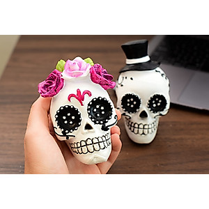 Barclay's Buys Better Home Goods Day of The Dead Skull Couple, Sugar Skull, Halloween Decor, Black and White Figurine Skeleton Set, Rose Wreath and Top Hat
