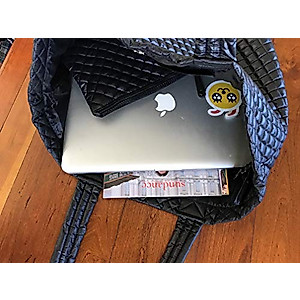 CLARANY Comfortable Lightweight Large Quilted Zipper Tote with Pouch water repellent Black