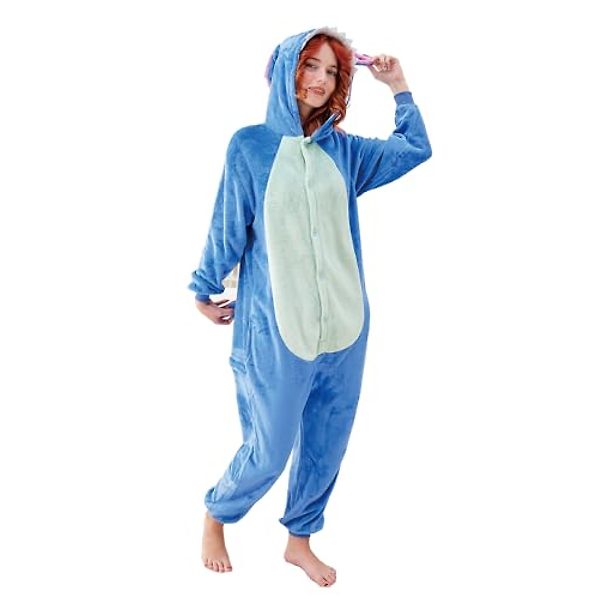 AwesomeFit Adult Animal Onesie Pig Cosplay Costume Halloween Pajamas (US, Alpha, X-Large, Regular, Regular, Blue)