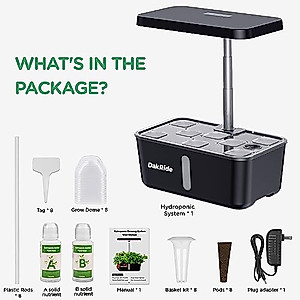 DakRide Mini Hydroponics Growing System, Indoor Herb Garden System with LED Grow Light, Plants Germination Kit with Automatic Timer, Quiet Water Pump, Height Adjustable for Family, 8 Pods