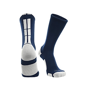 TCK Sports Elite Performance Crew Socks, Navy/White, Large