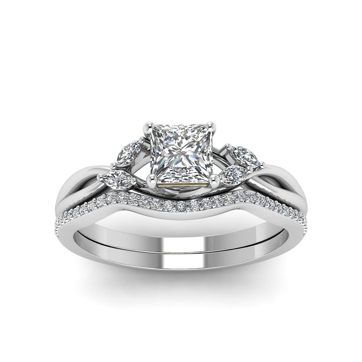 SISGEM 10K 14K 18K Solid Gold Twisted Engagement Rings Set for Women, Emerald/Princess/Oval/Marquise/Round Cut Moissanite Rings Wedding Engagement Anniversary Promise Set Bands with Engraved Name (Princess-Cut)