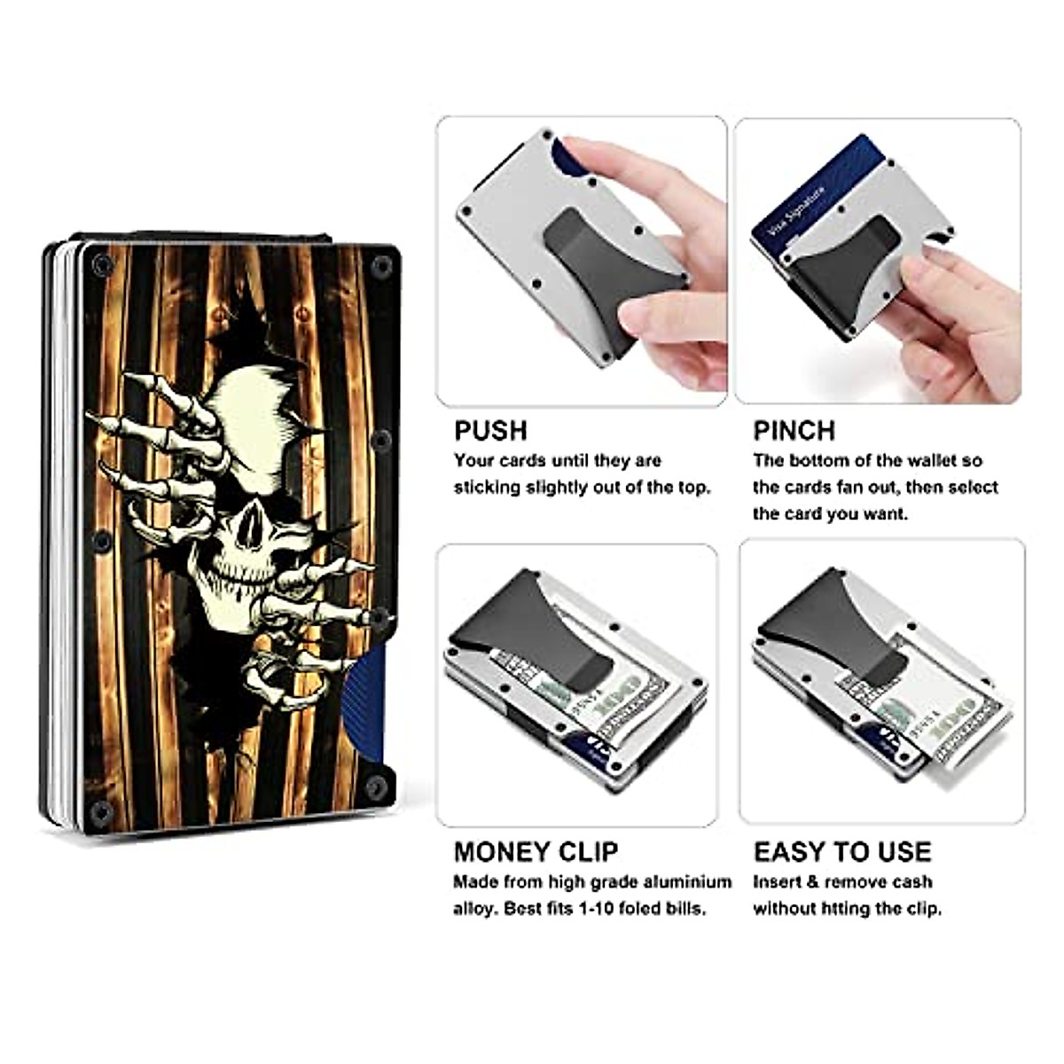 Coukula Minimalist Wallet for Men - Slim Aluminum Money Clip - RFID Blocking Metal Wallet - Front Pocket Mini Credit Card Holder - Skull Claw Torn Artcraft - Tactical Wallet for Business Travel