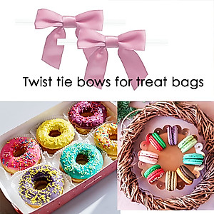 BAISDY 50pcs Twist Tie Bows for Treat Cake Pops Sealing Lollipop Bags Ribbon Bows Craft Twist for Brithday Baby Shower Valentine's Day Christmas Party (Light Pink)