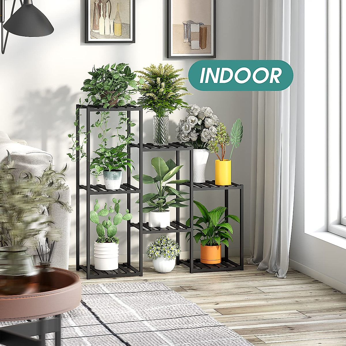 Bamboo Plant Stand Indoor Plants Multiple Plant Stands Wood Outdoor Tiered Plant Shelf for Multiple Plants, 7 Potted Ladder Plant Holder Table Plant Pot Stand for Window Garden Balcony Living Room