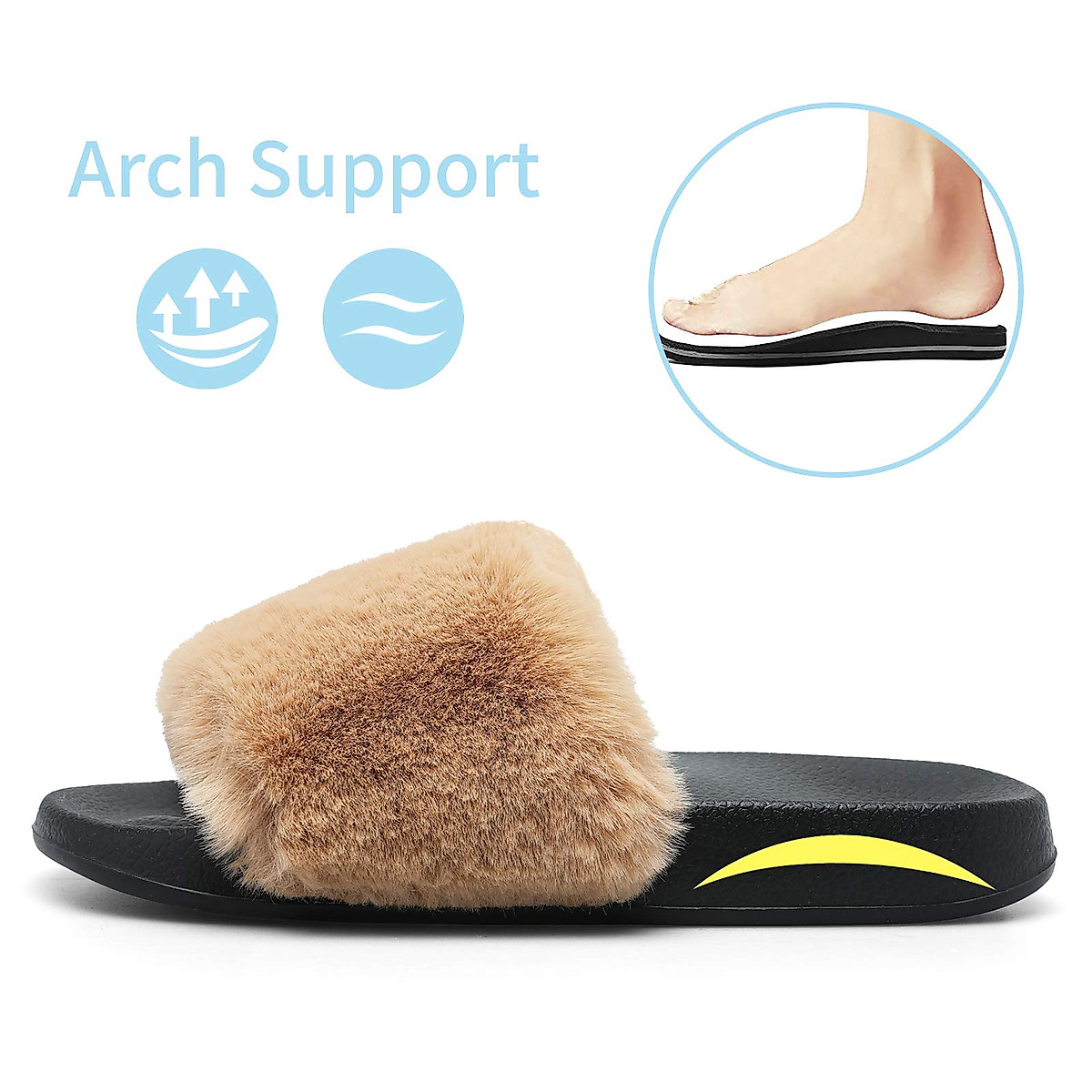Spesoul Womens Fuzzy Slides Open Toe Furry Slide Slippers Indoor Outdoor Slides Sandals Casual Flat Fluffy House Slippers 9