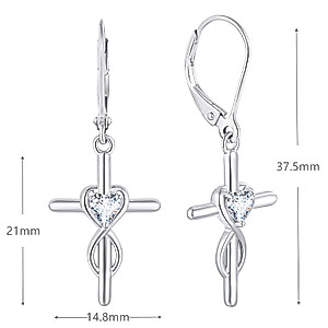 JO WISDOM 925 Sterling Silver Cross Infinity Heart Dangle & Drop Earrings with 5A Cubic Zirconia April Birthstone