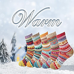 ICEIVY Womens Wool Socks 5 Pairs Warm Wool Cotton Socks Thick Knit Vintage Casual Winter Socks