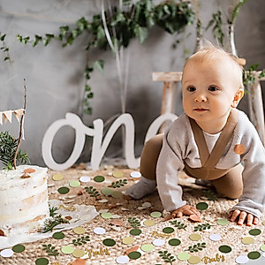 400 Pcs Greenery Baby Shower Confetti Scatter Decorations, Green Brown White Table Confetti Dots with Eucalyptus and Gold Baby Confetti Scatter for Baby Shower Gender Reveal Decor