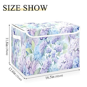 senya Baskets Collapsible Storage Bins with Lids, Purple Hydrangea Butterfly Storage Boxes Clothes Baskets for Organizing, B06D22020