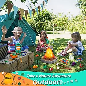 MITCIEN Camping Toys for Kids, Pretend Campfire, Lantern, Safari Hat, Binoculars, Bottle, Toy Food, S'Mores, Toddler Camping Play Set Indoor Outdoor Toys for Kids 3-5 and Up, Boys Girls Gift