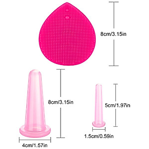BBTO Silicone Facial Cupping Set, Vacuum Massage Cup Kit for Body, Face, Neck, Back, and Eye, 6 Cups and Exfoliating Brush