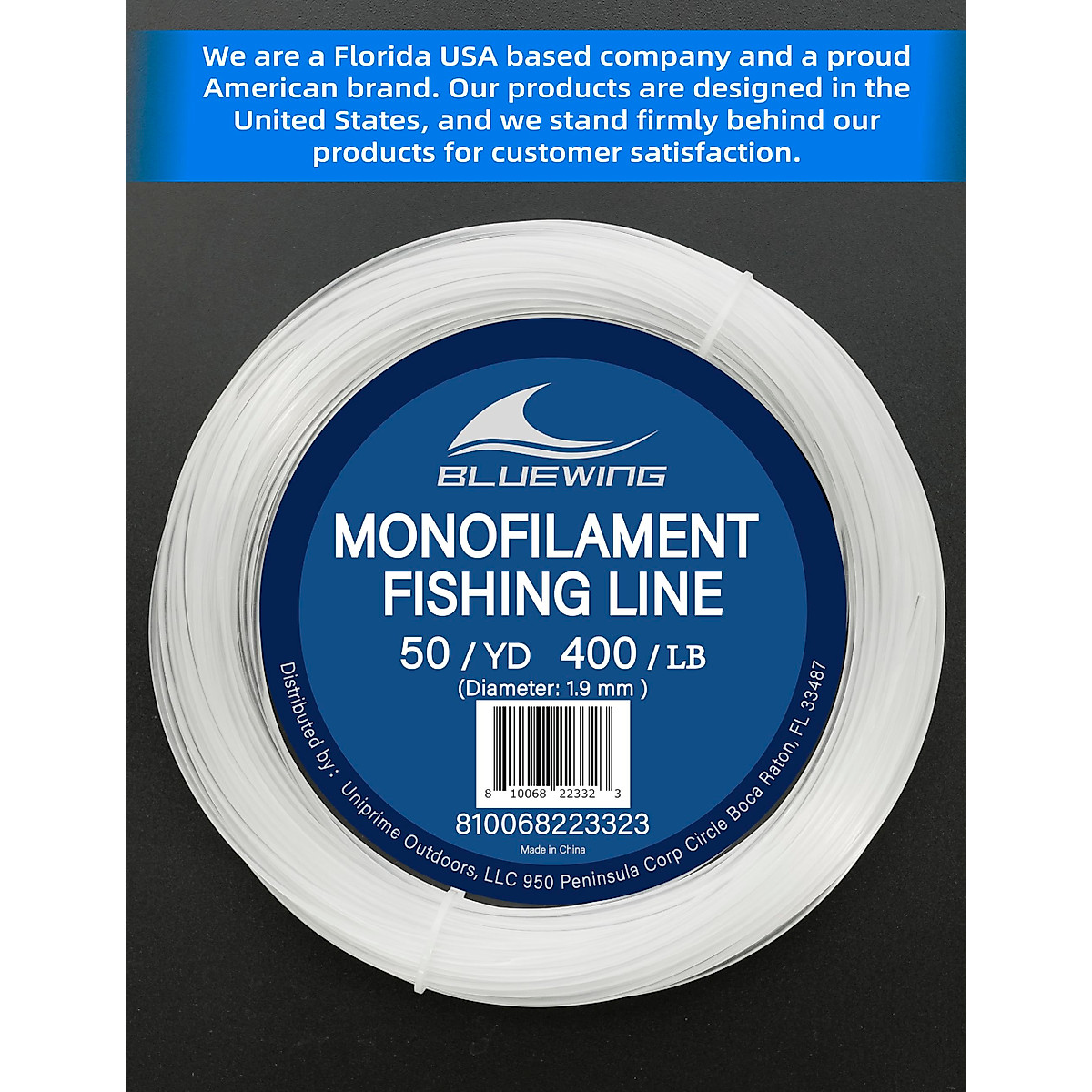 BLUEWING Monofilament Fishing Line Clear Invisible Thin Diameter Fishing String Mono Fishing Line, Dia.1.9mm*50YD*400LB