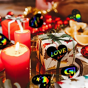 28 Pieces Valentines Crafts for Kids,Rainbow Scratch Paper Ornaments,Heart Shape Scratch Craft Art Kit for Class Valentines DIY Art Activity,School Valentines Day Gifts for Kids