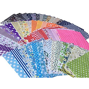 longshine-us 60pcs 4" x 4" Premium Cotton Craft Fabric Bundle Squares Patchwork Lint DIY Sewing Scrapbooking Quilting Dot Pattern Artcraft