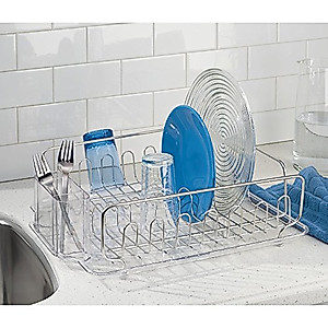 iDesign Forma Stainless Steel Sink Dish Drainer Rack with Tray Kitchen Drying Rack for Drying Glasses, Silverware, Bowls, Plates, Clear