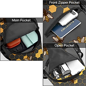 FyLybois Honeycomb Bee Sling Bag Crossbody Travel Hiking Bags Mini Chest Backpack Casual Shoulder Daypack for Women Men with Strap Lightweight Outdoor Sport Climbing Runners