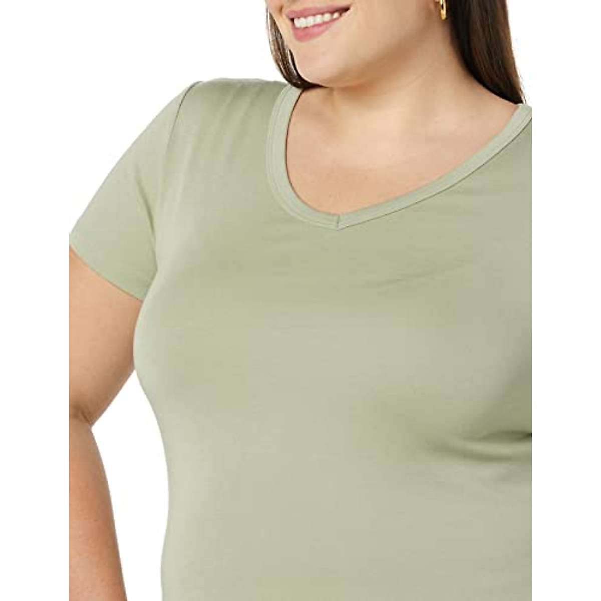 Amazon Essentials Women's Slim-Fit Short-Sleeve V-Neck T-Shirt, Pack of 2, Black/Sage Green, Medium