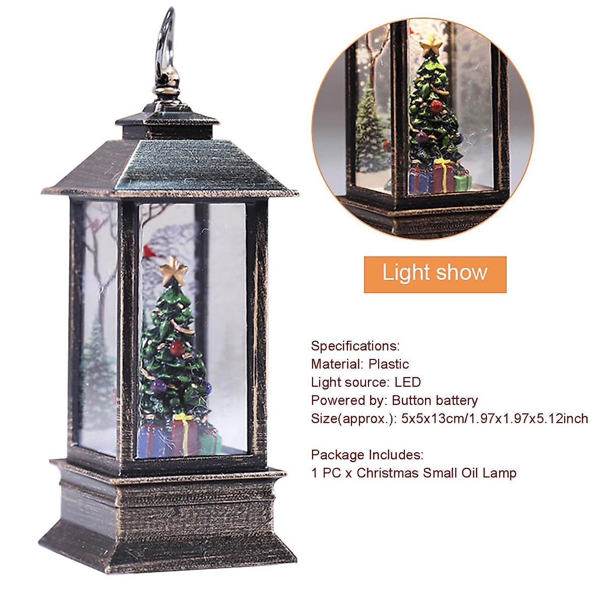 Lighted Snow Globe Lantern, Christmas Tree Light- Up Lantern Xmas Hanging Lamp for Xmas Party Supplies, Xmas LED Oil Lamp Simulation Flame Light, Christmas Snow Globe Lantern Gifts (Tree)