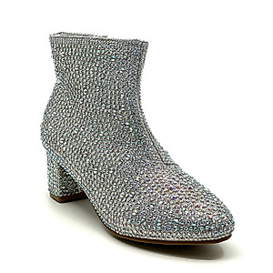 Forever Girls Rhinestone Boots Kids Low Heel Dress Booties Iceberg-12K Shoes Silver Rhinestone 2