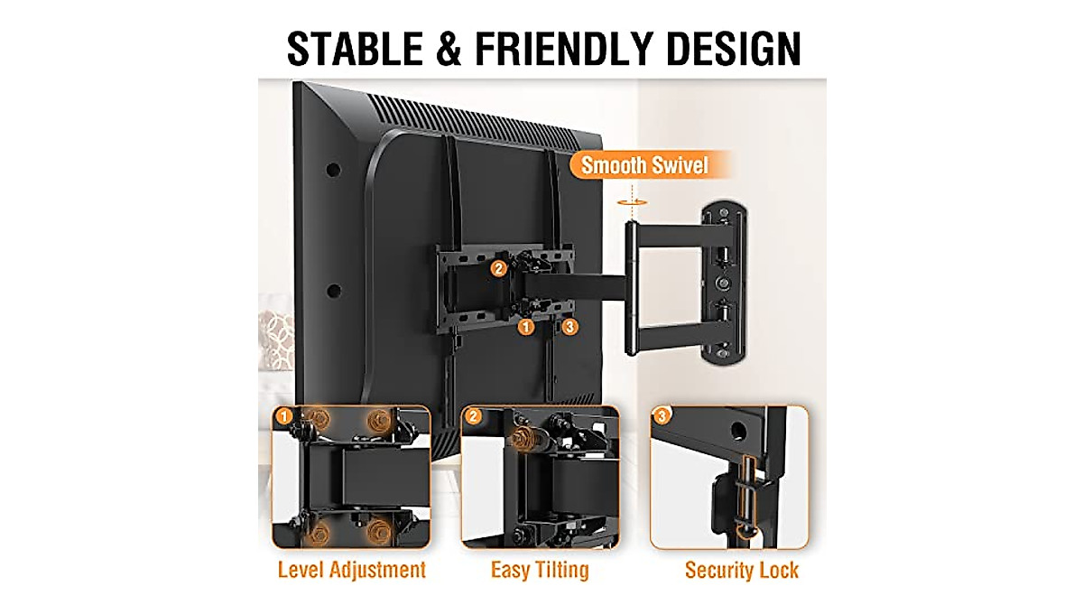 ELIVED Full Motion TV Wall Mount for 26-55 Inch TVs | Swivel & Tilt