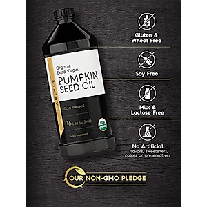 Carlyle Pumpkin Seed Oil 16oz Organic Cold Pressed | Extra Virgin | Vegetarian, Non-GMO, Gluten Free | Safe for Cooking | Great for Hair and Face