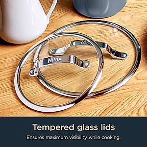 Ninja NeverStick Ceramic Pro 14-Piece Cookware Set, Non-Stick Pots & Pans Set with Glass Lids, Ceramic Coated, Stainless Steel, Stove to Oven Safe, All Stovetops & Induction Compatible, Blue CW39014MM