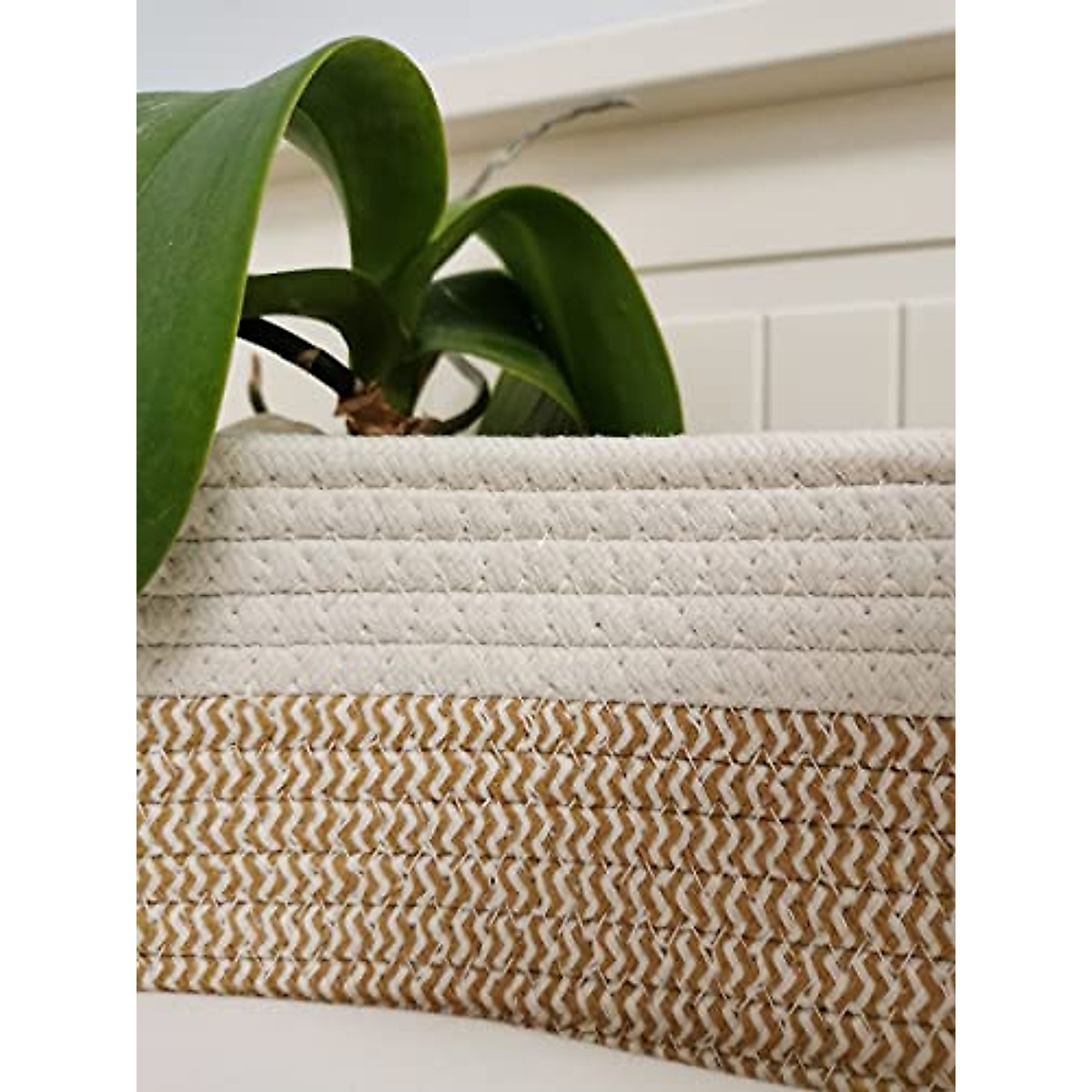 Lovely Nursery Baby Changing Basket Moses Basket 100% Cotton Rope and 1.2€ Thick Foam Pad with Removable Cover Change in Style and Comfort Beige/White Set