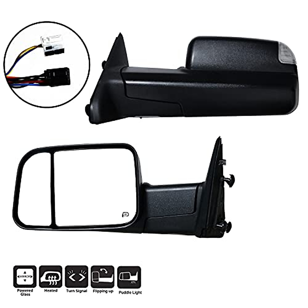 AERDM New towing mirror Black Housing with Temperature sensor fit 2009-2015 Ram 1500, 2010-2015 Ram 2500 3500 Towing Mirrors with Turn Signal, Puddle Lights