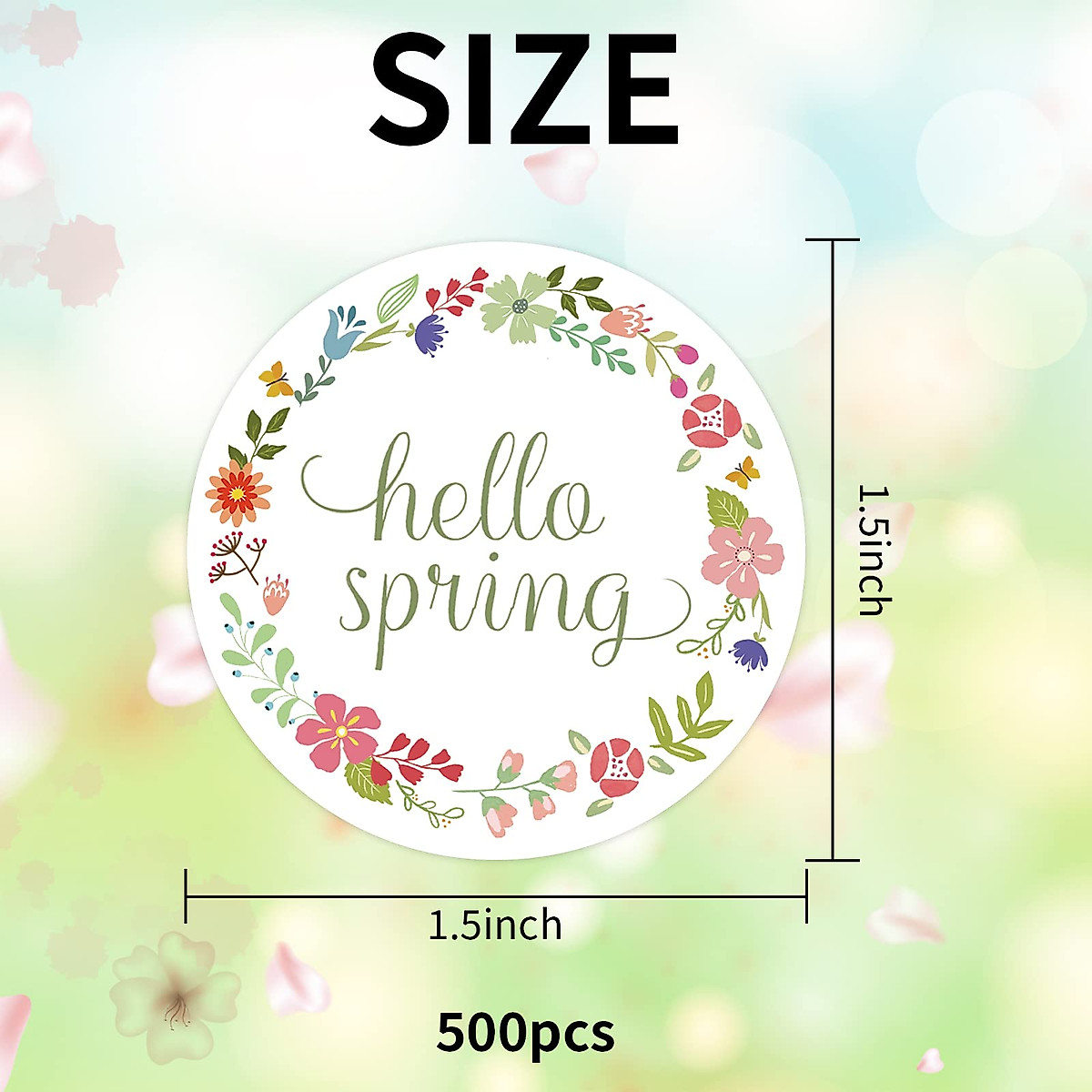 Acetiamin 500PCS Hello Spring Sticker Roll, 1.5 Inch Round Flower Label Stickers for Kids and Adults, Happy Spring Holiday Gift Tag for Greeting Cards, Gift Boxes Decorations, Sealed Envelopes