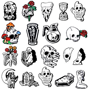 20 Pcs Goth Pin Skull Spooky Skeleton Pins Set Horror Goth Skull Flower Brooch Pins Cute Mini Lapel Pins for Christmas Gifts Women Men Bag Jacket Backpack Hat Pant Clothes Accessories (Skeleton)
