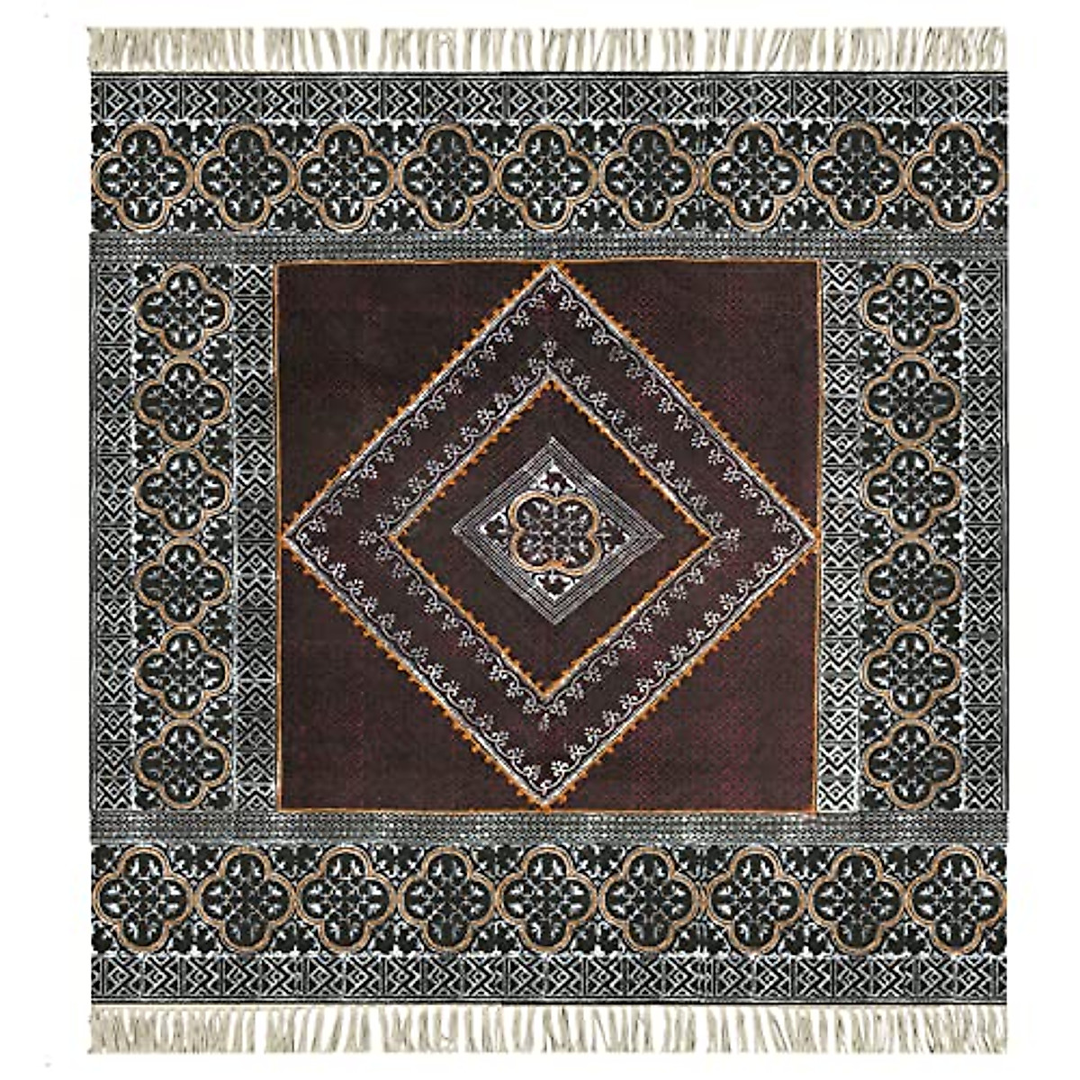 Casavani Hand Block Printed Cotton Carpet Geometric Brown Area Dhurrie Best Uses For Home/Office 5x8 Feet Rugs for Bedroom,Living Room,Kids Room,Hallway Enterway,Kitchen 8x11 Feet