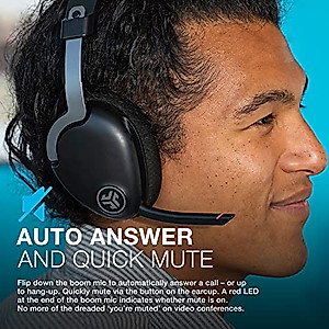JLab JBuds Work Wireless Headset with Microphone - Over Ear Computer Headsets, Wired or Wireless Headphones with 60+ Playtime - Multipoint Bluetooth Headset for Laptop, Teams - Office Headset with Mic