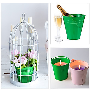 12 Pack Halloween Galvanized Buckets, Metal Bucket with Handle, 5 Inch, Tin, Mini Round Flower Pot Plant Basket, Kids Party Supplies for Christmas Halloween Candy Bars Vase Crafts Favors(Green)