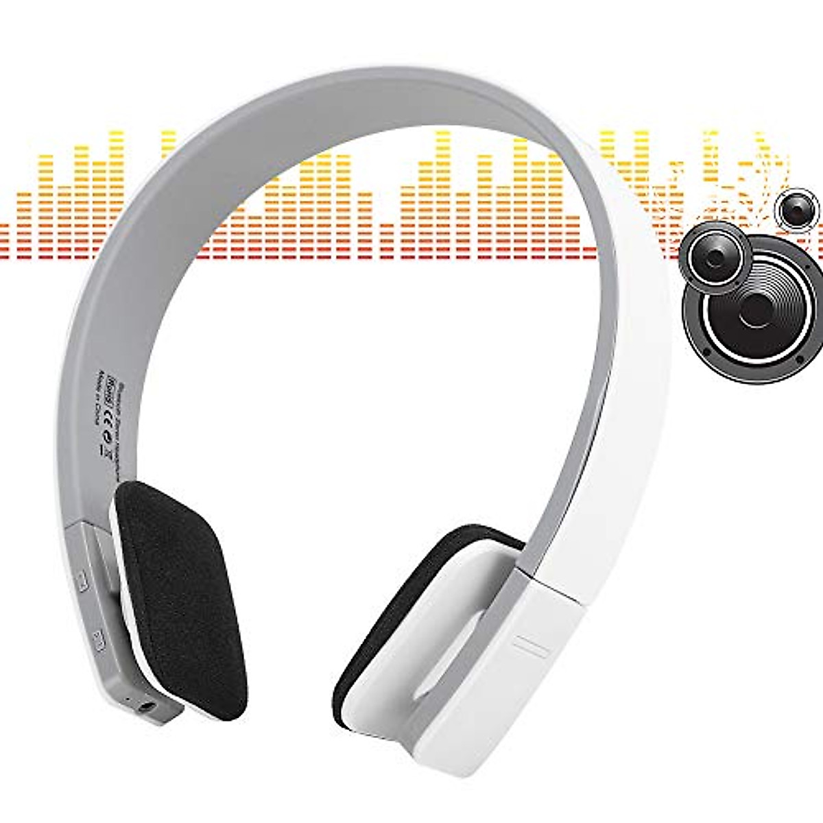 ASHATA Bluetooth Headphones,Wireless HiFi Stereo OverEar BT Headset,Ergonomic Noise Cancelling Sports Earphones with Builtin Microphone,Heavy Bass Sound,for Running/Fitness/Cycling (White)